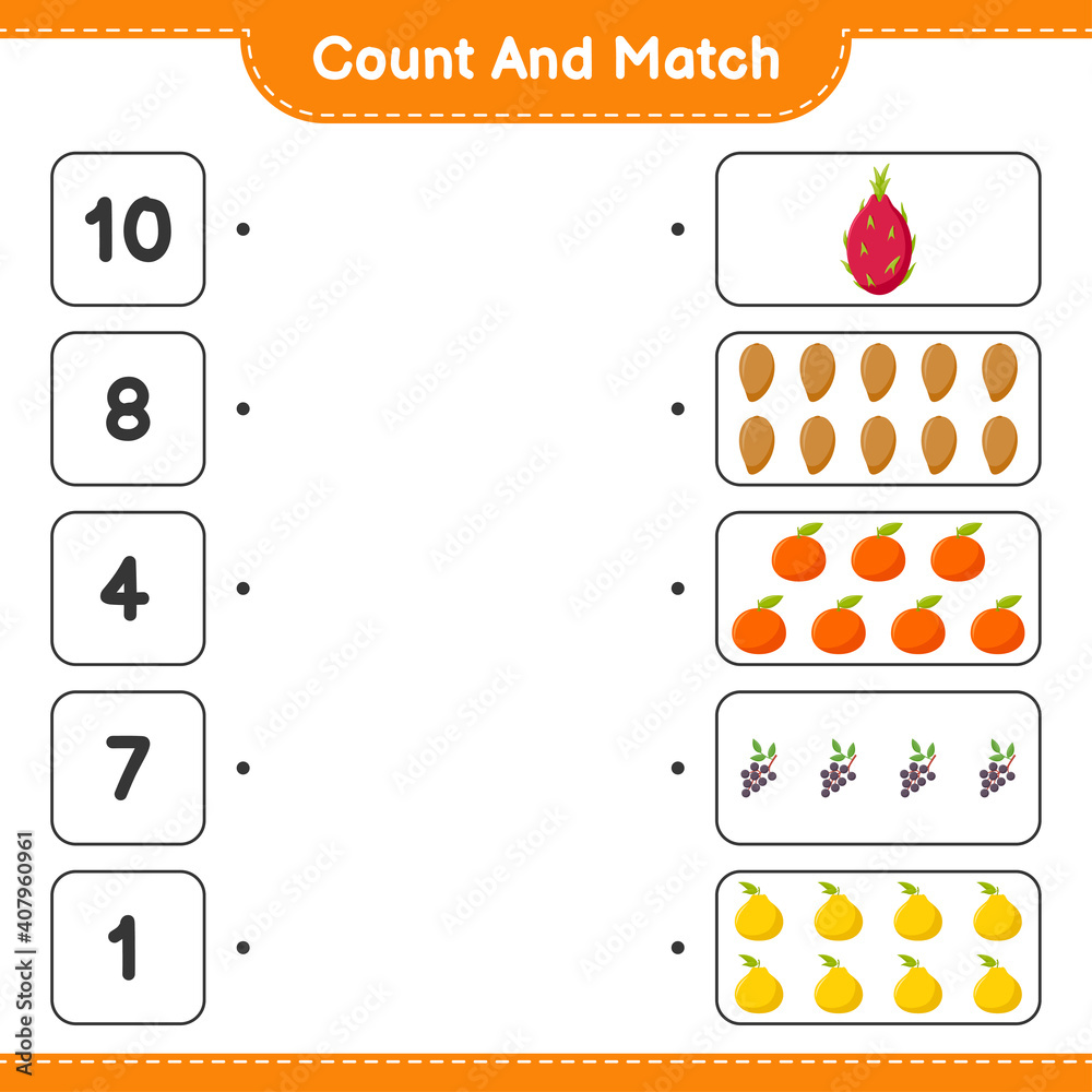 Vector de Stock Count and match, count the number of Fruits and match ...