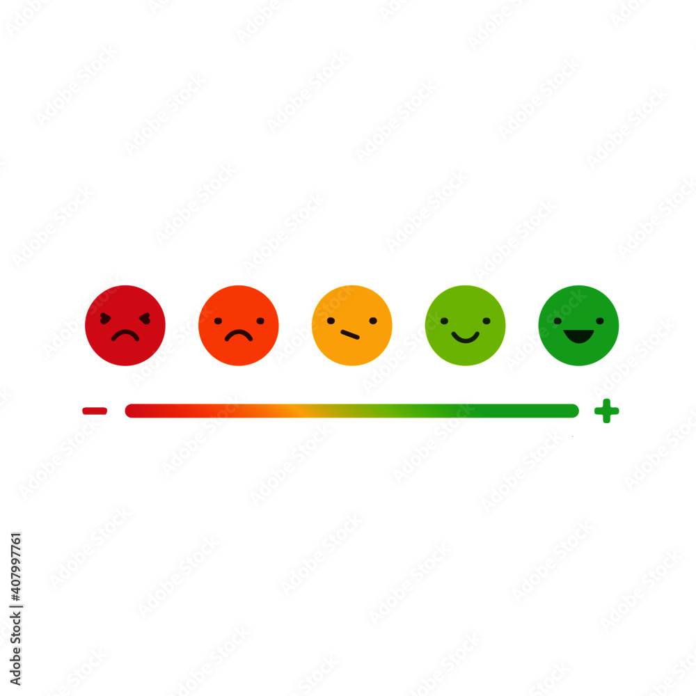 Vector Review Rating smile face with Gradient slider illustration Stock ...