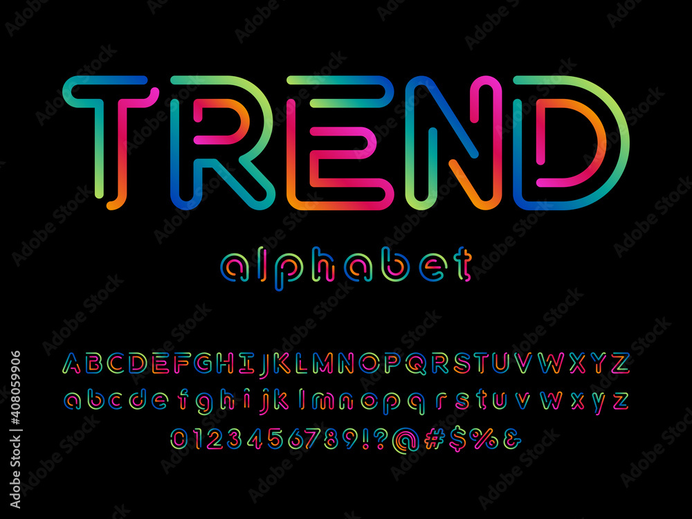 Colorful trendy style alphabet design with uppercase, lowercase ...