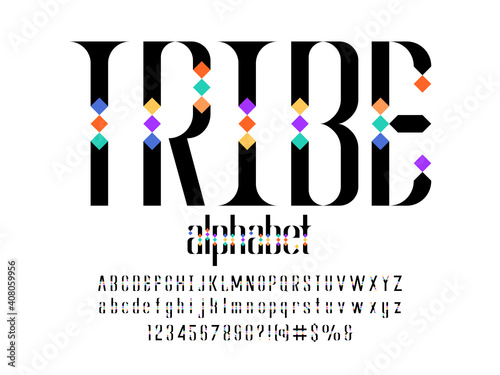 vector of tribe style alphabet design with uppercase, lowercase, number ...