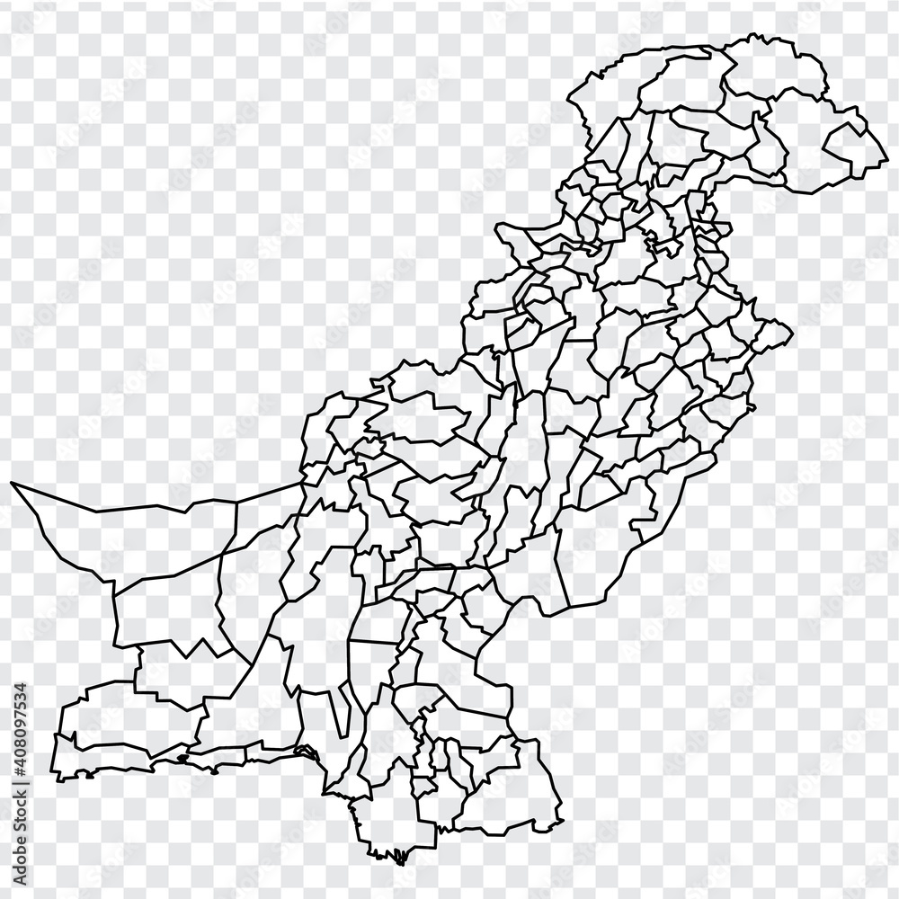 Blank map Islamic Republic of Pakistan. Districts of Pakistan map. High ...