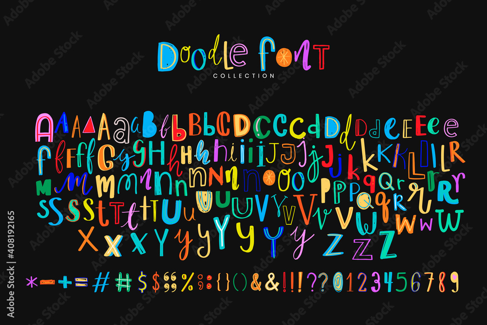 Alphabet symbol doodle vector font style colorful set Stock Vector ...