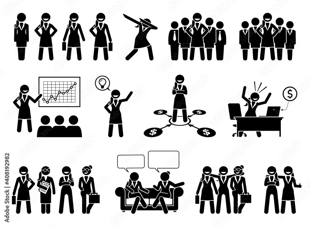 Professional businesswoman or business lady stick figures pictogram ...