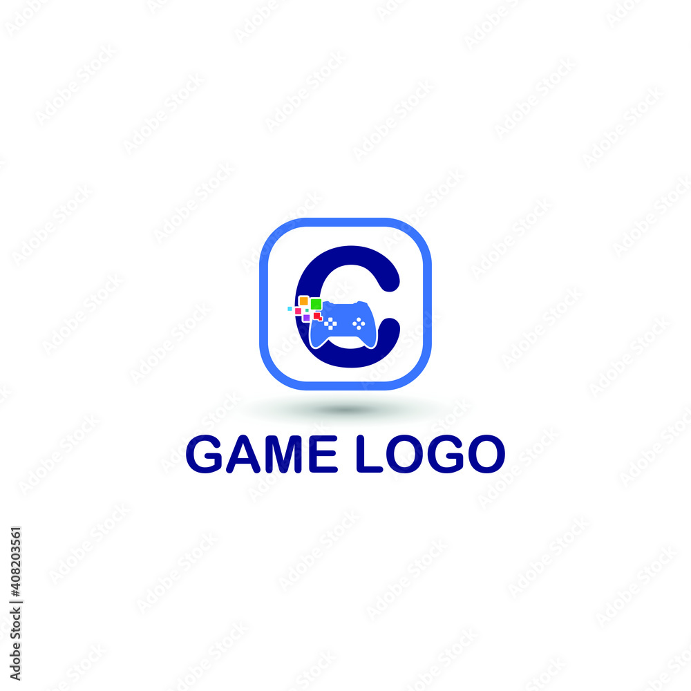 C initial letter with game console icon and pixel for gaming logo ...