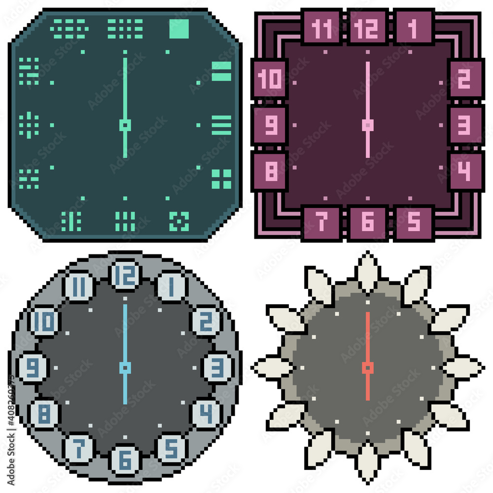 pixel art set isolated clock design Stock Vector | Adobe Stock