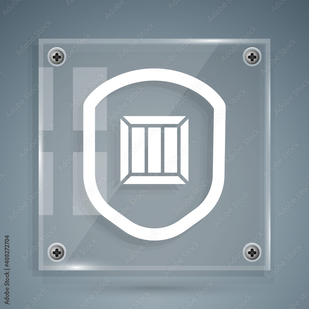 White Delivery security with shield icon isolated on grey background ...