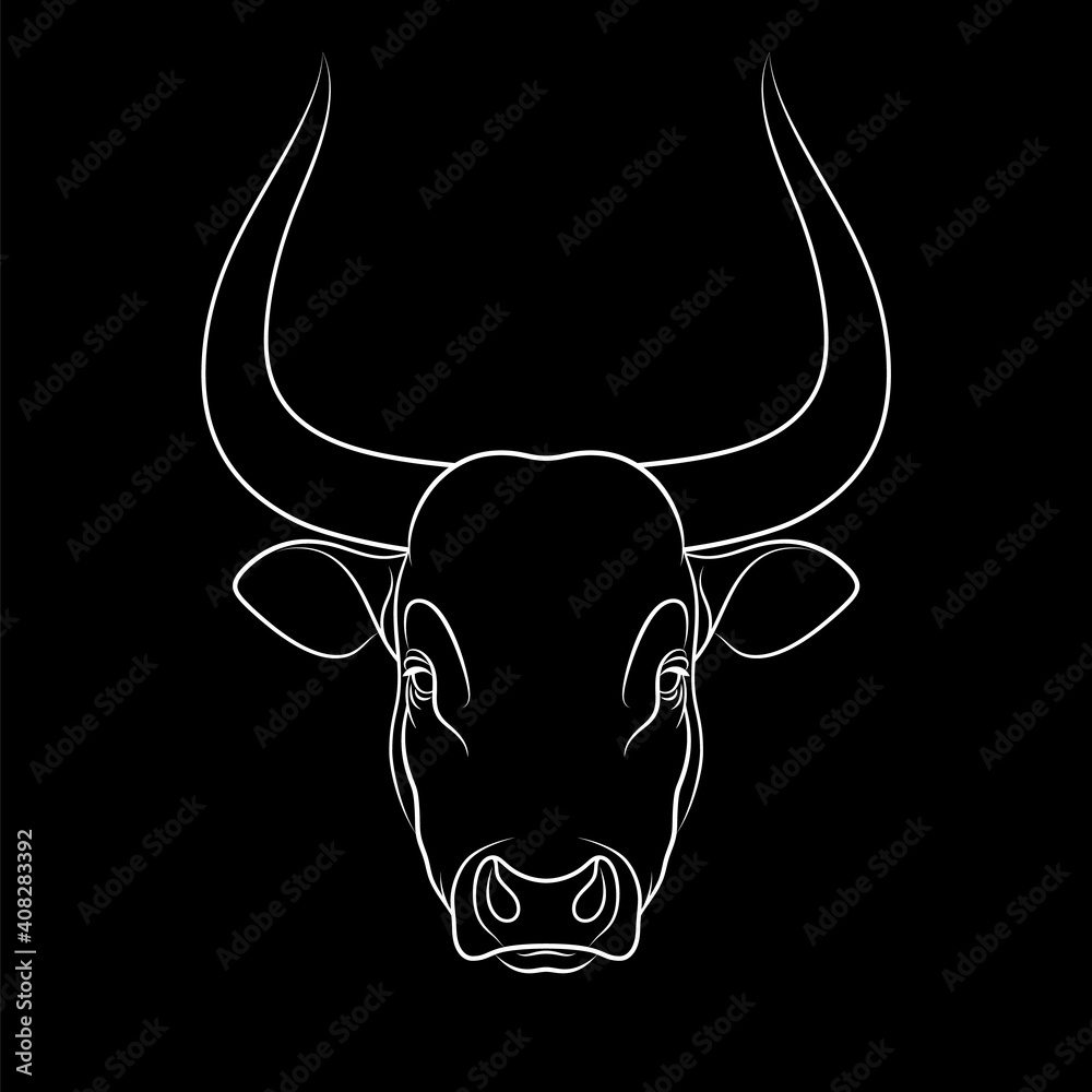 Stencil of stylized bull outline on black background. Line art. Stencil ...