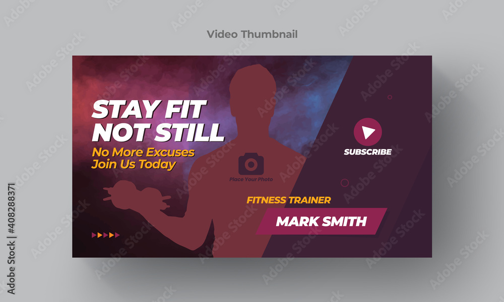 Fitness exercise thumbnail design for any videos. Editable video ...