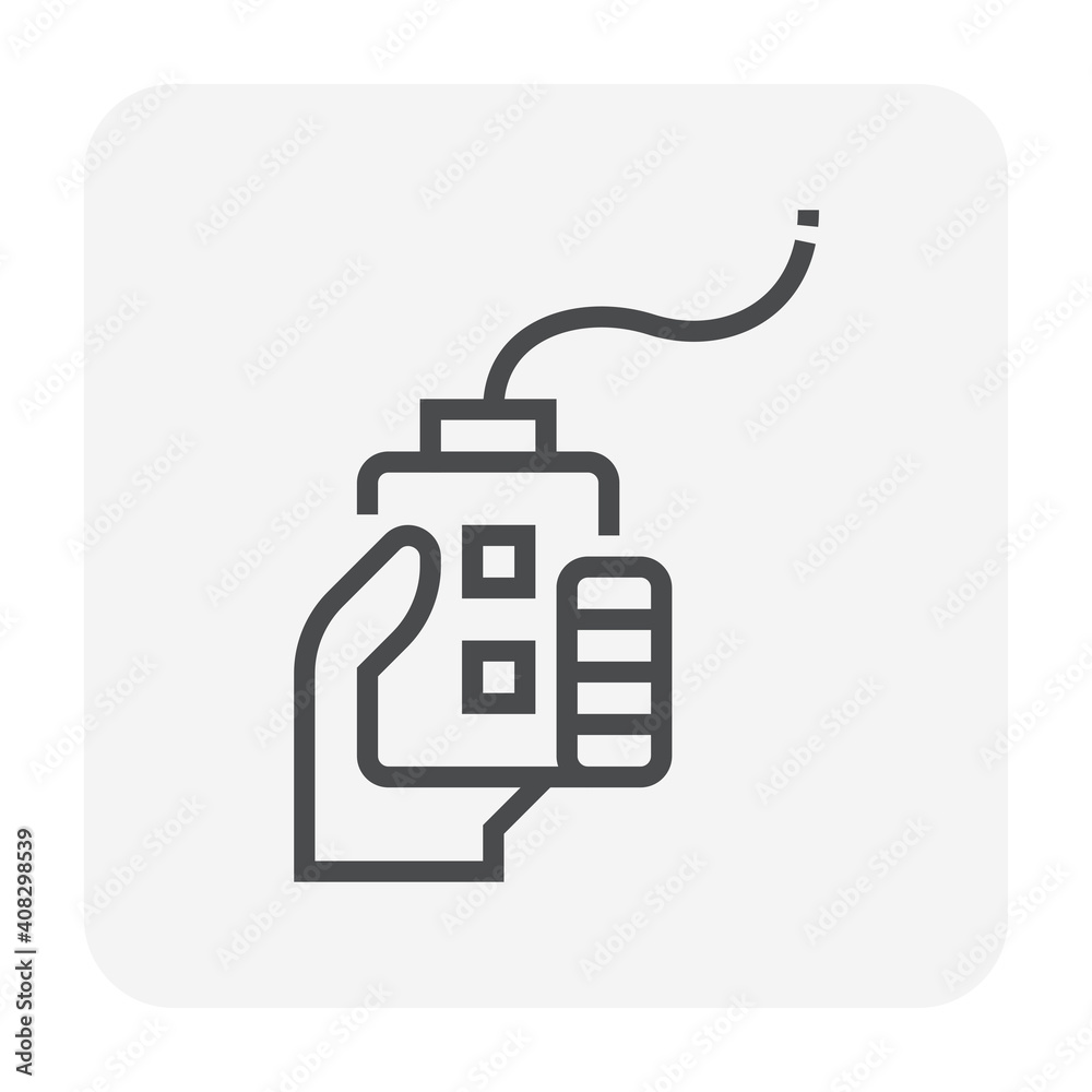 Remote control vector icon. Include hand of operator, button, cable ...