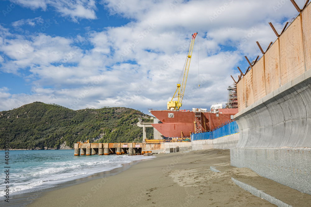 GENOA, ITALY - october 2020: FREMM type frigate ship under construction ...