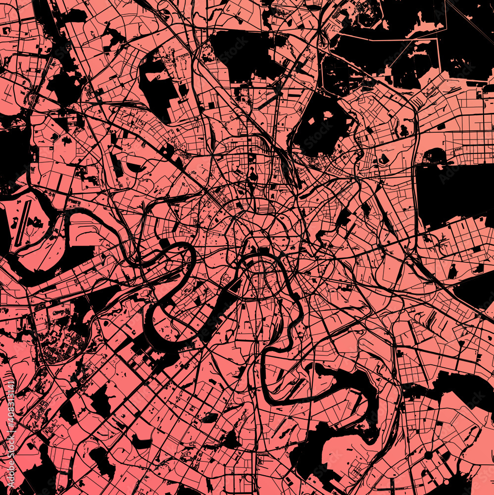 Moscow, Moskva, Russia (RUS) - Urban vector megacity map with parks ...