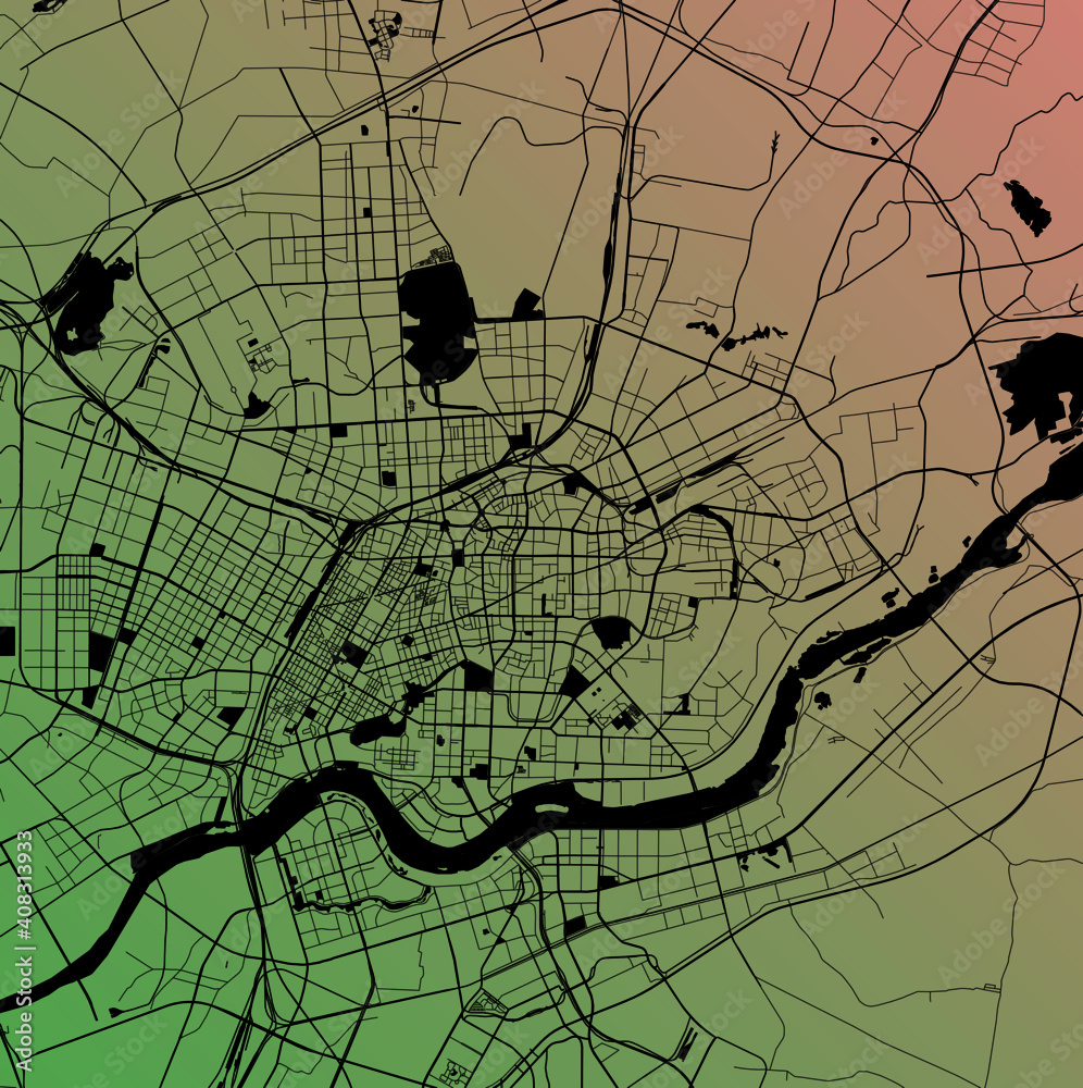 Shenyeng, Liaoning, China (CHN) - Urban vector megacity map with parks ...
