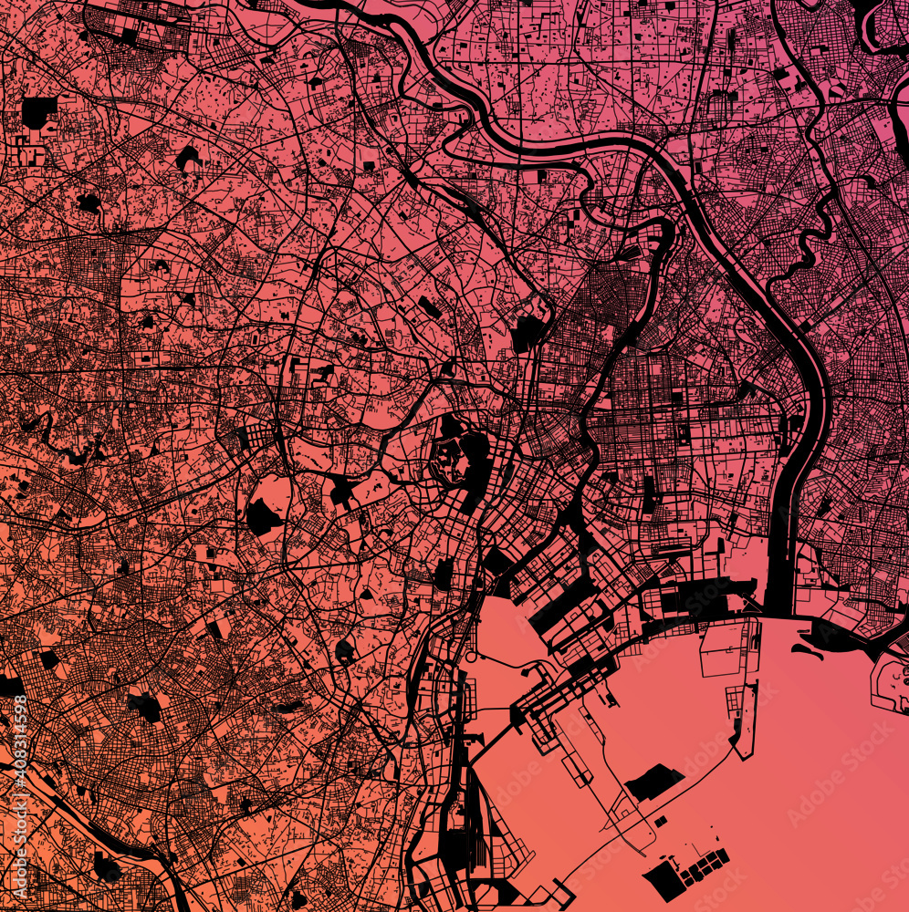Tokyo, Japan (JPN) - Urban vector megacity map with parks, rail and ...