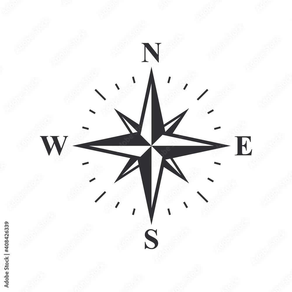 Wind rose. Compass rose. Navigation button. Cardinal points. Star icon ...
