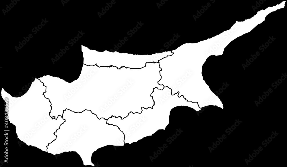 Contour vector map of Cyprus with the designation of the administrative ...
