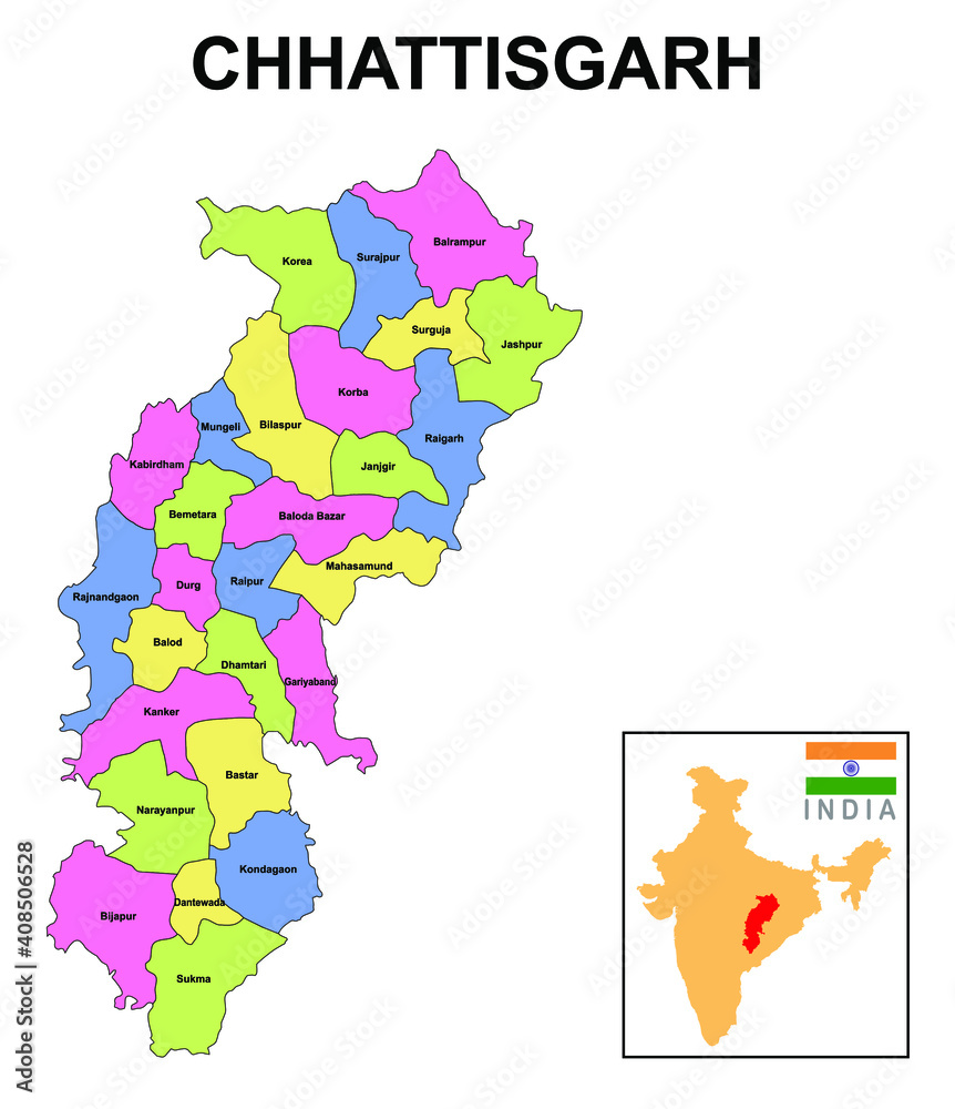 Chhattisgarh map. Showing State boundary and district boundary of ...