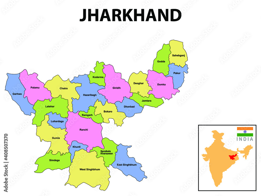 Jharkhand map. Showing State boundary and district boundary of ...