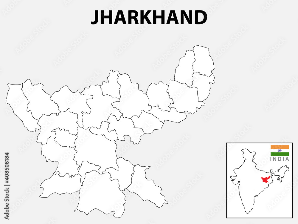 Photo Stock Jharkhand map. Jharkhand districts map with name labels ...