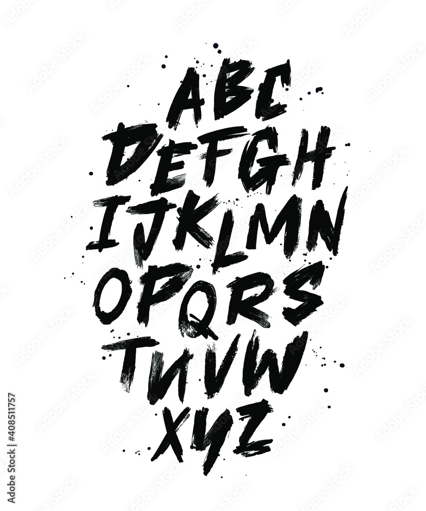 Vector Hand Drawn Alphabet Font. Brush painted letters. Lettering ...