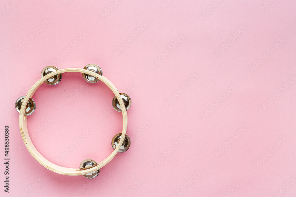 Musical instrument tambourine, top view. Music abstract background ...