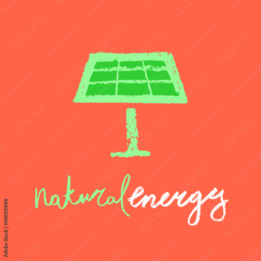Sustainable energy emblem in hand-drawn style. Vector symbol of Green ...