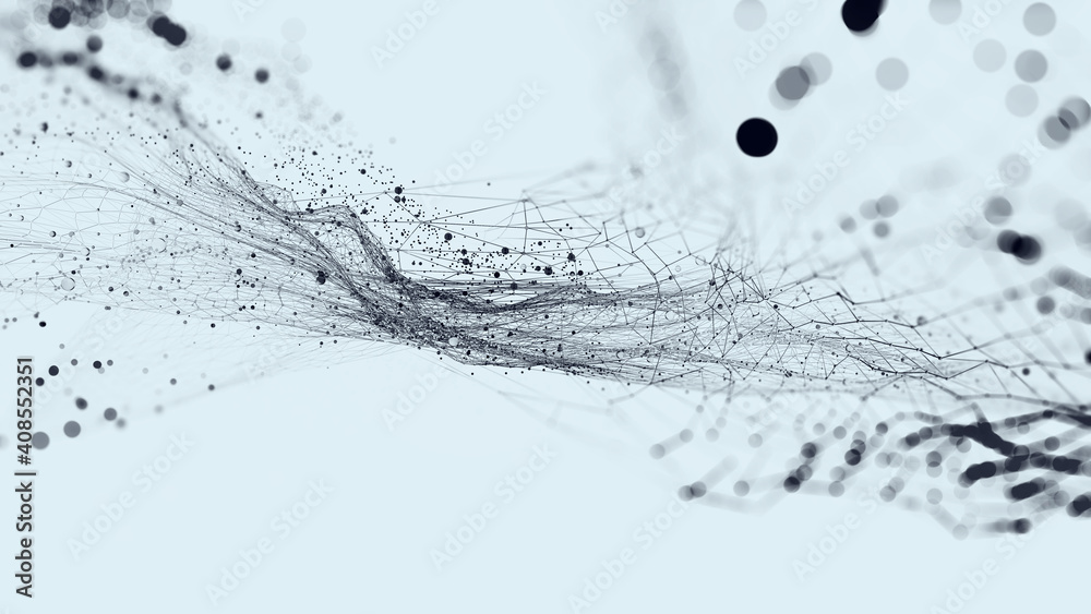 Big Data concept. Blockchain 3D illustration. Information Waves and the Global Database. Neural ...