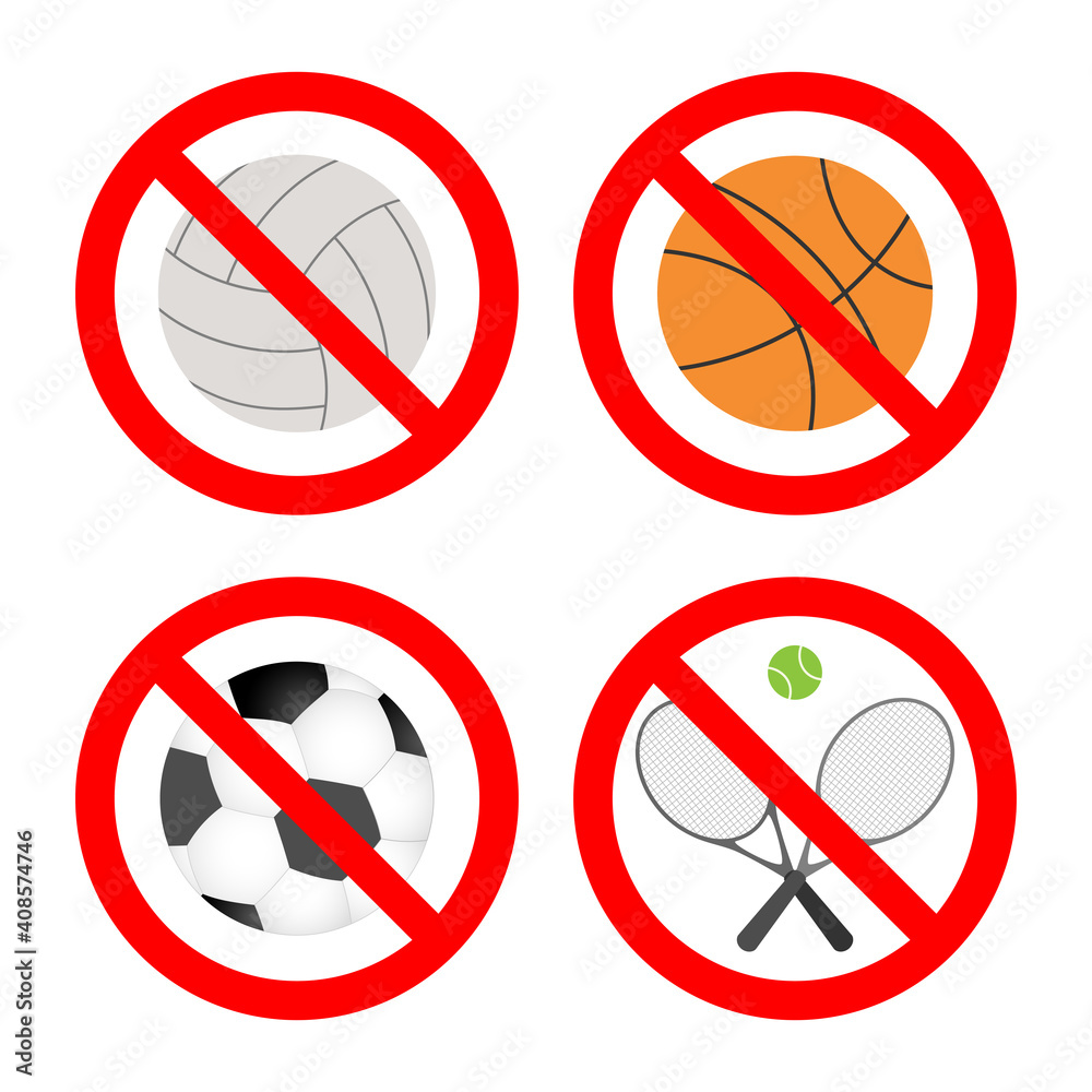 set of signs prohibited from playing football, volleyball, tennis and ...