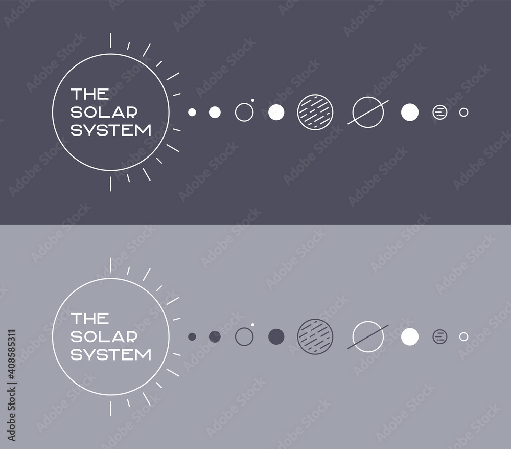 Diagram of Solar system icons. Icons of planets and stars. Stock Vector ...