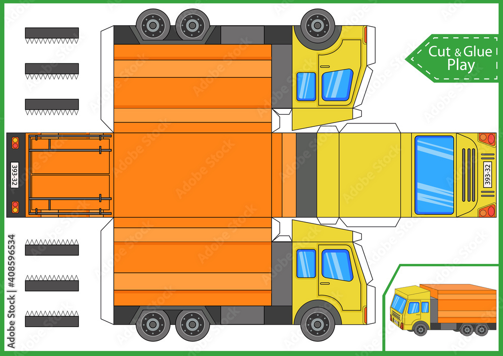 Cut and glue 3d paper truck. Kids worksheet. Activity page. Children ...