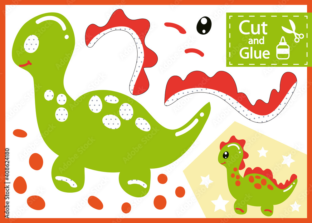Cut and glue the paper Dinosaur. Children worksheet. Kids art game and ...