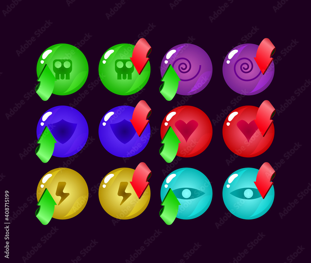 set of game ui rounded colorful jelly magic power up icon for gui asset ...