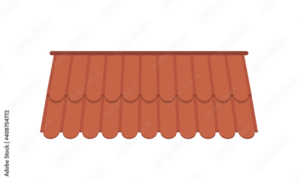 Roof for the design of summer cottages. Brown tile roof isolated on ...