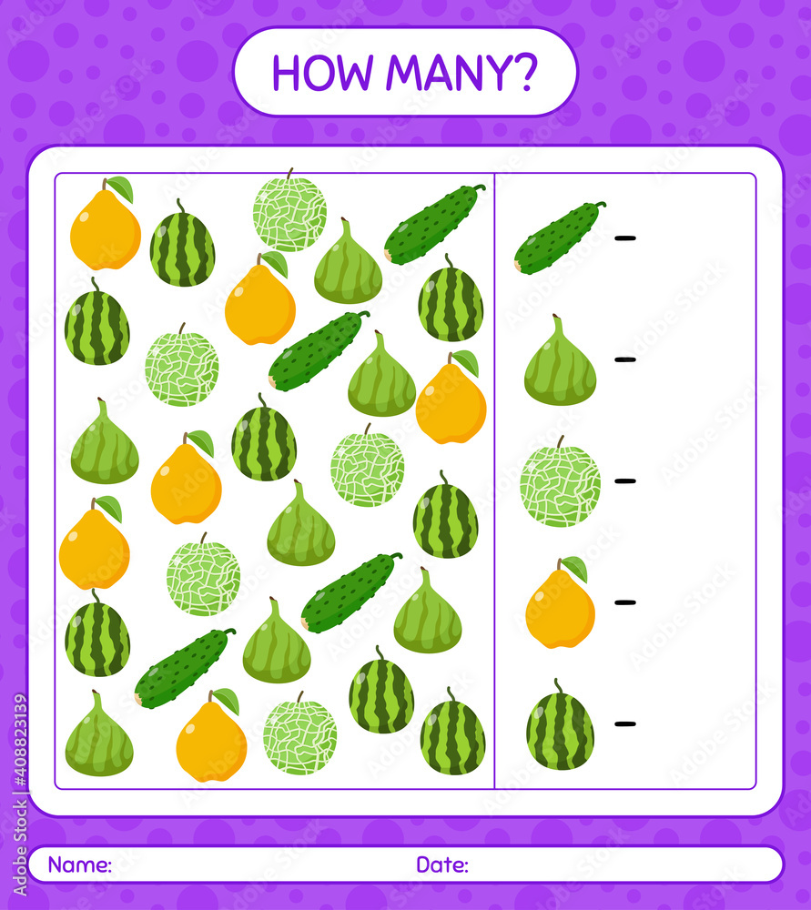 How many counting game with fruit. worksheet for preschool kids, kids ...