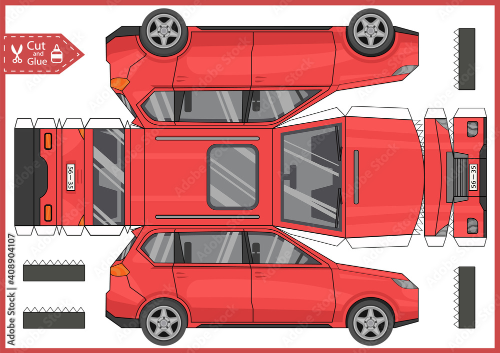 Cut and glue 3d paper car. Kids craft game. Children worksheet ...