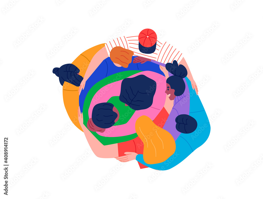 Diverse friend group hug together people cartoon Stock Vector | Adobe Stock