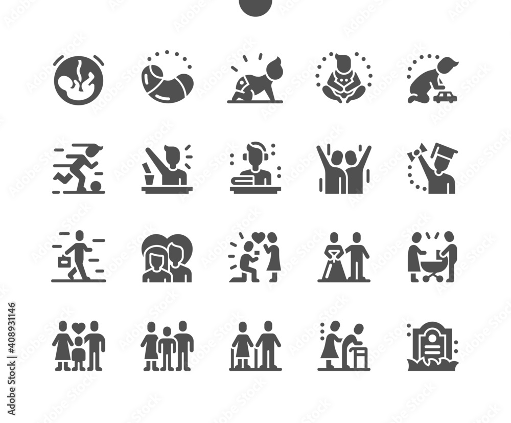 Life cycle. People, age, human, growth, process, aging and evolution ...