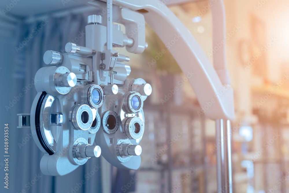 close up of phoropter eyesight measurement testing machine, Eye health ...