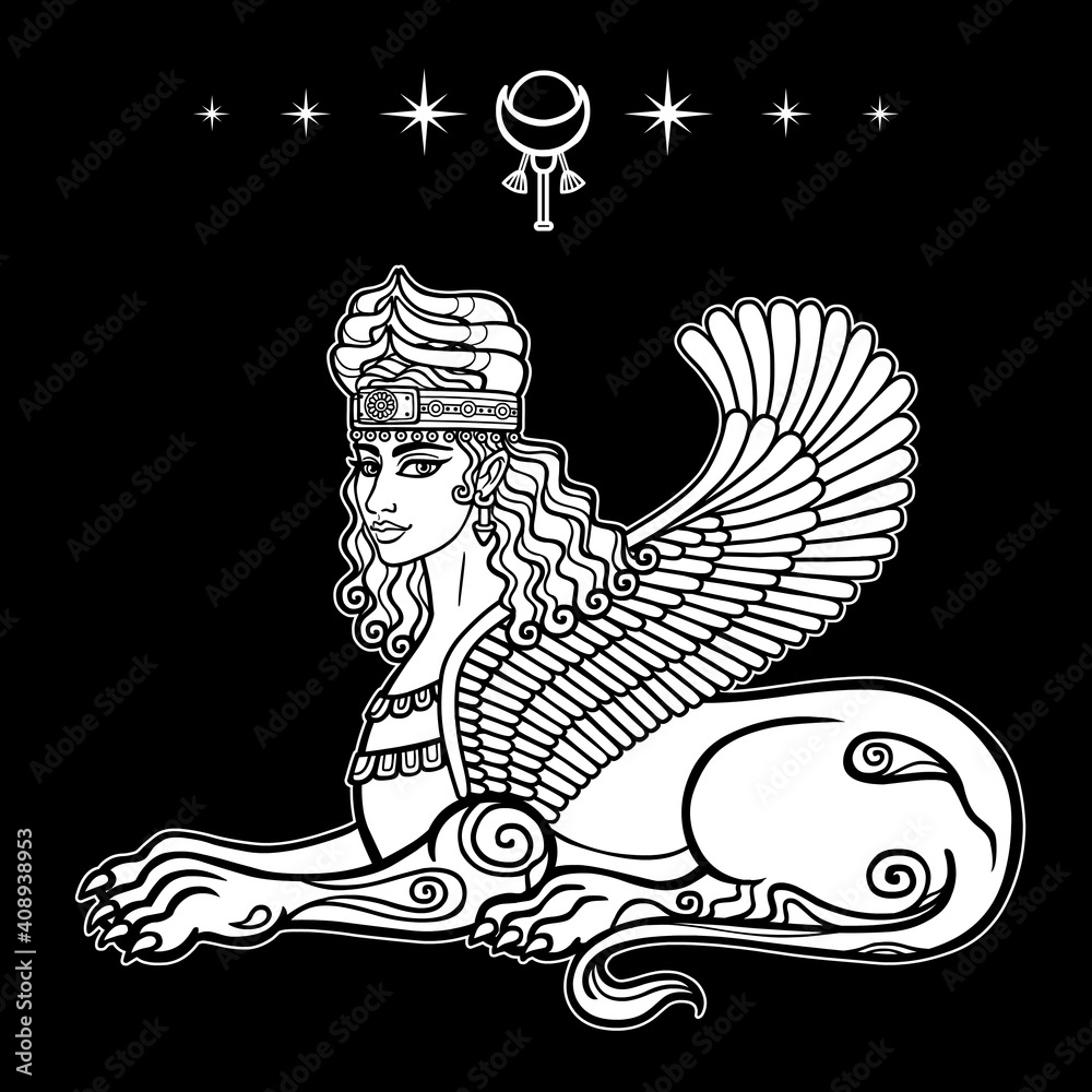 Vector de Stock Animation drawing: sphinx woman with lion body and ...