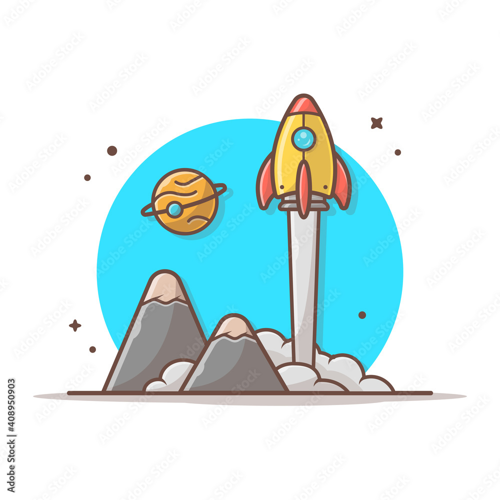 Space Shuttle Taking Off with Planet and Mountain Space Cartoon Vector ...