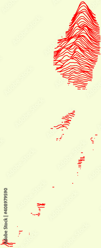 Topographic map of Saint Vincent and the Grenadines with red contour ...