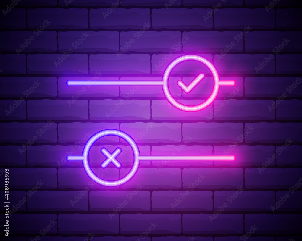 Check mark and cross mark in neon style. Green tick and red cross check ...