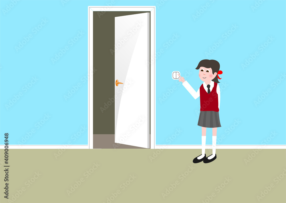 Vector Illustration of Student in The Classroom Open Close the Lights ...