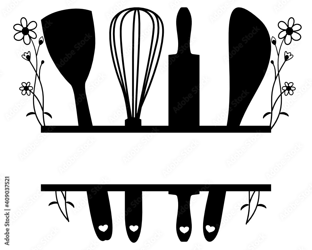 Kitchen baking split monogram frame, rustic kitchen bake monogram decal ...