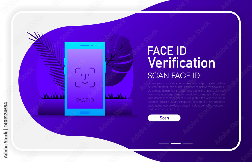 Face ID verification on phone concept window browser on dark gradient ...