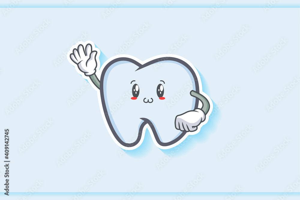 SMILING, HAPPY, UWU Face Emotion. Waving Hand Gesture. Tooth Cartoon ...