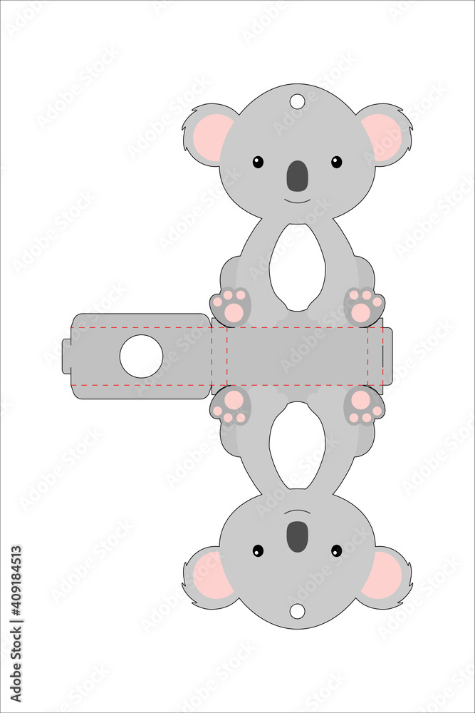 Cute easter egg holder koala template. Retail paper box for the easter ...