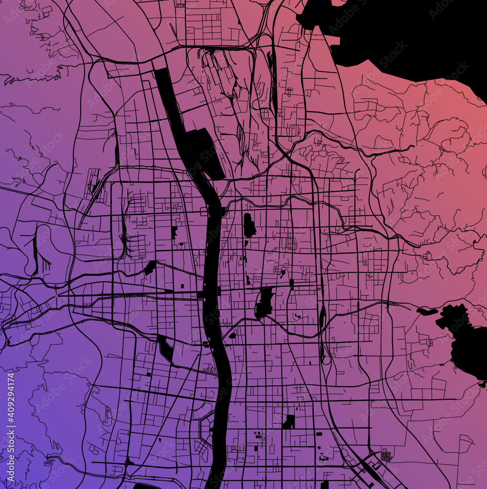 Taiyuan, Shanxi, China (CHN) - Urban vector megacity map with parks ...
