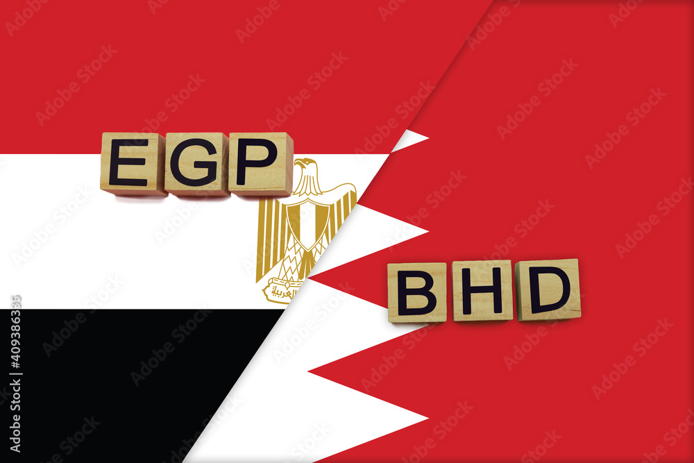 Egypt and Bahrain currencies codes on national flags background Stock ...