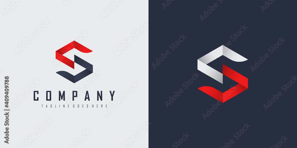 Initial Letter S Logo. Blue and Red Geometric Hexagonal Line Origami ...