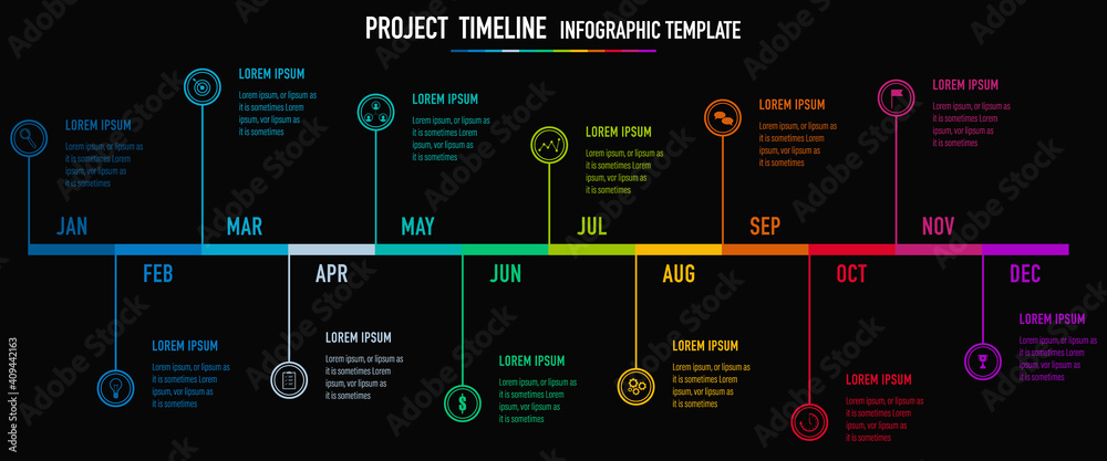 Project Timeline & Milestones Infographics, 12 months plan Stock Vector ...